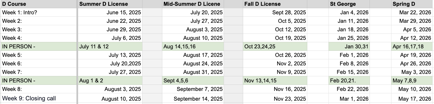 D License Course Information - USYS Utah
